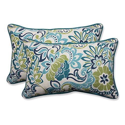 Pillow Perfect 585840 Outdoor/Indoor Zoe Mallard Lumbar Pillows, 11.5" x 18.5", Blue, 2 Pack