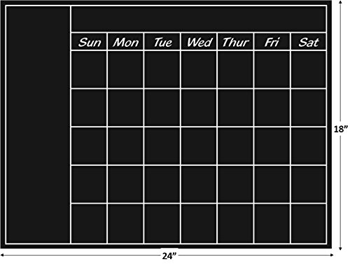 Large Chalkboard Calendar 2019 | 24" x 18" Wall Decal Sticker Monthly Planner Blackboard Organizer for Home, Kitchen, Office, Refrigerator Wall Decor