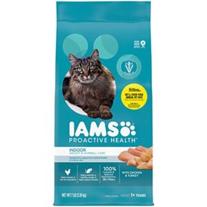 iams proactive health adult indoor weight control & hairball care dry cat food with chicken & turkey cat kibble, 7 lb. bag