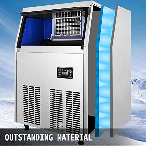 VEVOR 110V Commercial Ice Maker 90-100LBS/24H with 33LBS Bin Full Heavy Duty Stainless Steel Construction, Automatic Operation, Clear Cube for Home Bar, Include Water Filter, Scoop, Connection Hose