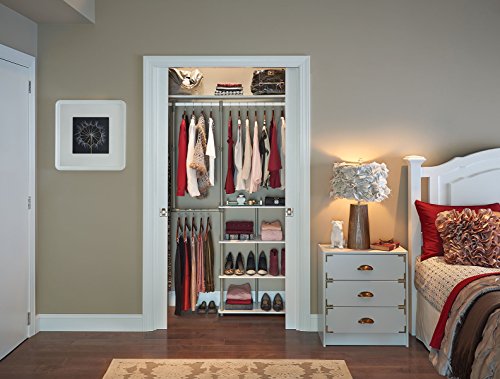 ClosetMaid 55300 Closet Maximizer with (4) Shelves & Double Hang Rod, Tool Free Add On Unit, White Finish,11.6 x 53 x 74 inches