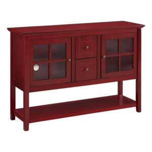 walker edison charlotte classic glass door storage buffet, 52 inch, red