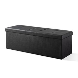 otto & ben folding chest with memory foam seat tufted faux leather trunk bedroom ottomans bench end table, 45 inch, black