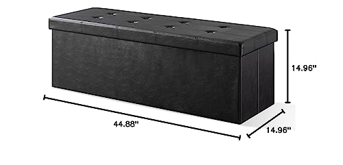 Otto & Ben Folding Chest with Memory Foam Seat Tufted Faux Leather Trunk Bedroom Ottomans Bench End Table, 45 Inch, Black