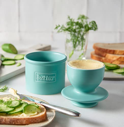 Butter Bell - The Original Butter Bell crock by L Tremain, a Countertop French Ceramic Butter Dish Keeper for Spreadable Butter, Café Matte Collection, Aqua