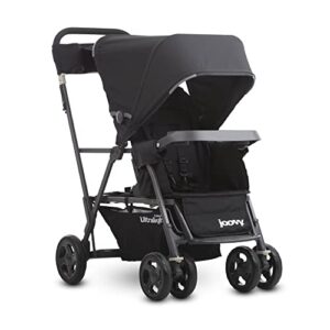 joovy caboose ultralight sit and stand double stroller with rear bench and standing platform, 3-way reclining seats, optional rear seat, and universal car seat adapter (black)