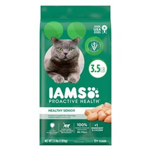 iams proactive health healthy senior dry cat food with chicken cat kibble, 3.5 lb. bag