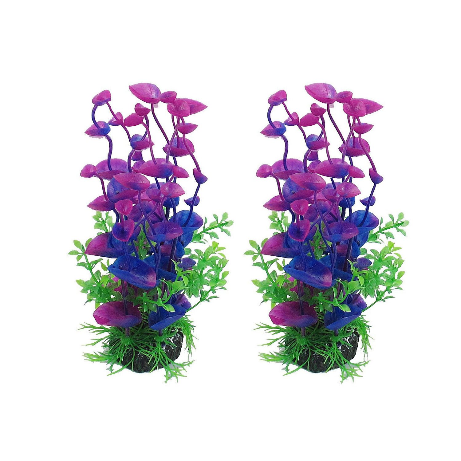 CNZ Purple/Green Aquarium Plastic Artificial Plants 8-inch Tall, 2-Pack