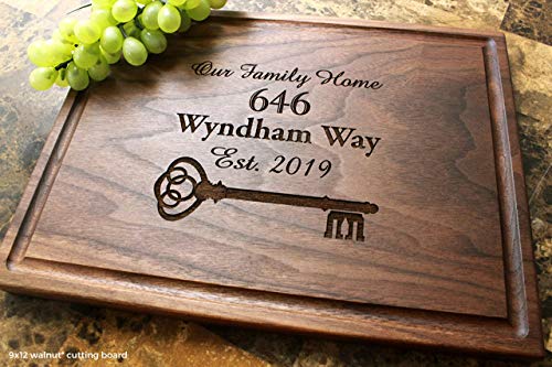 Straga Personalized Cutting Boards | Handmade Wood Engraved Charcuterie | Custom Housewarming, Home Purchase Gift for Homeowners, Rest Estate Agents (First Home Design No.302)