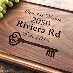 Straga Personalized Cutting Boards | Handmade Wood Engraved Charcuterie | Custom Housewarming, Home Purchase Gift for Homeowners, Rest Estate Agents (First Home Design No.302)