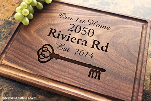 Straga Personalized Cutting Boards | Handmade Wood Engraved Charcuterie | Custom Housewarming, Home Purchase Gift for Homeowners, Rest Estate Agents (First Home Design No.302)