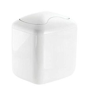 mDesign Plastic Square Mini Wastebasket Trash Can with Swing Lid for Bathroom Vanity, Makeup Table, Inside Cabinet, Cupboard - Holds Garbage, Waste, Recycle - Aura Collection - White