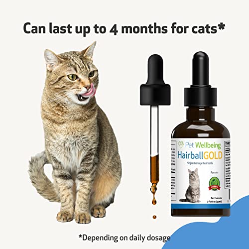 Pet Wellbeing Hairball Gold for Cats - Vet-Formulated - for Easy Passage of Hairballs Through Digestive Tract - All-Natural Lubrication, No Mineral Oil - 2 oz (59 ml)