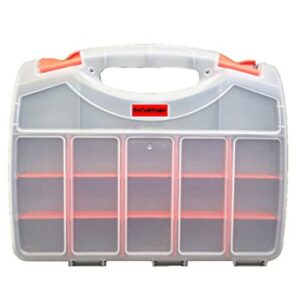 Deluxe Double Sided Storage Organizer Carrying Case with 36 Compartments - Used as a Tacklebox/Tool box/Craft Sorter. Holds Fasteners/Screws/Fishing/Tackle/Tools/Crafts/Beads/Electronics/Components