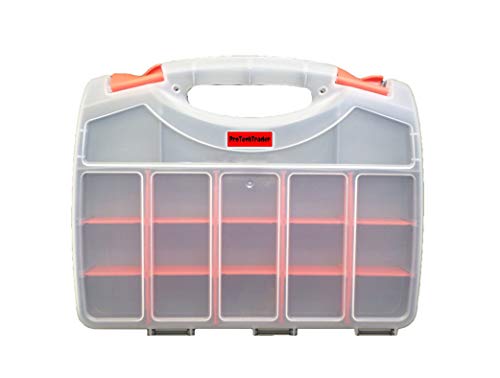 Deluxe Double Sided Storage Organizer Carrying Case with 36 Compartments - Used as a Tacklebox/Tool box/Craft Sorter. Holds Fasteners/Screws/Fishing/Tackle/Tools/Crafts/Beads/Electronics/Components