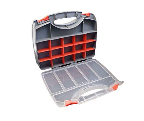 Deluxe Double Sided Storage Organizer Carrying Case with 36 Compartments - Used as a Tacklebox/Tool box/Craft Sorter. Holds Fasteners/Screws/Fishing/Tackle/Tools/Crafts/Beads/Electronics/Components