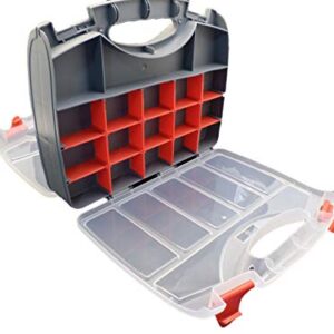 Deluxe Double Sided Storage Organizer Carrying Case with 36 Compartments - Used as a Tacklebox/Tool box/Craft Sorter. Holds Fasteners/Screws/Fishing/Tackle/Tools/Crafts/Beads/Electronics/Components