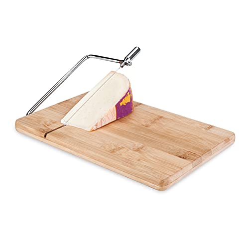 True WireSlice Bamboo Cheese Slicing Board, Bamboo Wood with Built-In Slicer, 10" by 7.5", Cheese Service, Entertaining Gift Set