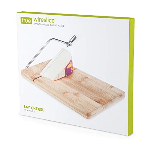 True WireSlice Bamboo Cheese Slicing Board, Bamboo Wood with Built-In Slicer, 10" by 7.5", Cheese Service, Entertaining Gift Set