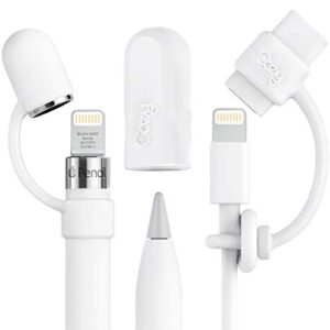 [3-piece] pencilcozy combo pack cozy the original apple pencil accessories (cap holder/keeper/tether) compatible apple ipad pro ipencil charger/nib accessories | case friendly design (white-combo)