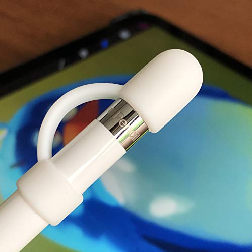 [3-Piece] PencilCozy Combo Pack Cozy The Original Apple Pencil Accessories (Cap Holder/Keeper/Tether) Compatible Apple iPad Pro iPencil Charger/Nib Accessories | Case Friendly Design (White-Combo)