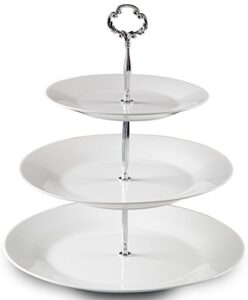 klikel 3 tiered serving stand -silver serving tray for parties - round platter for cupcakes fruits dessert or tea - cake pop stand and buffet server