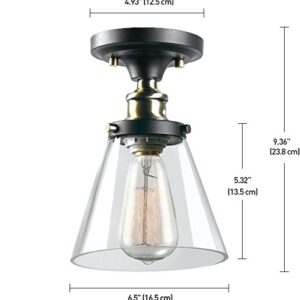 Globe Electric 65380 1-Light Flush Mount Ceiling Light, Dark Bronze, Satin Finish, Antique Brass Accents, Clear Glass Shade, Ceiling Light Fixture, Light Fixtures Ceiling Mount, E26 Bulb