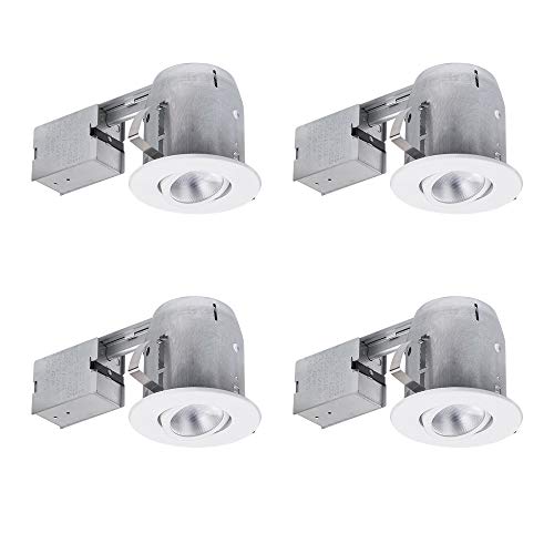 5" LED IC Rated Swivel Round Trim Recessed Lighting Kit 4-Pack, White, Easy Install Push-N-Click Clips, LED Bulbs Included, 4.25" Hole Size,90957