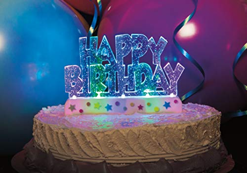 Unique Flashing Happy Birthday Cake Decoration, 4.5" x 3.5", Multicolor