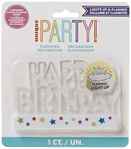 Unique Flashing Happy Birthday Cake Decoration, 4.5" x 3.5", Multicolor