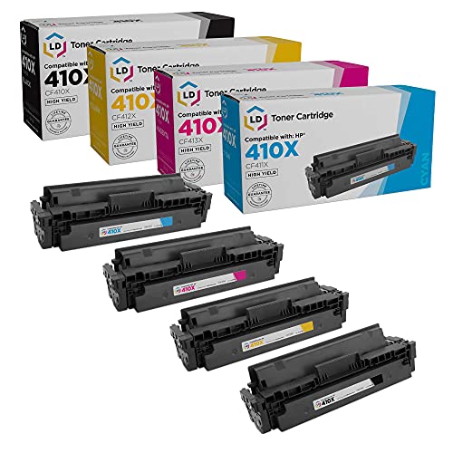 LD Products Compatible Toner Cartridge Replacements for HP 410X High Yield (1 Black, 1 Cyan, 1 Magenta, 1 Yellow, 4PK) for HP Color Laserjet Pro MFP M477fdn M477fdw M477fnw M452dn M452dw and M452nww