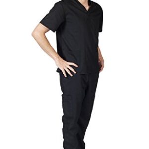 M&M SCRUBS Men Scrub Set Medical Scrub Top and Pants L Black