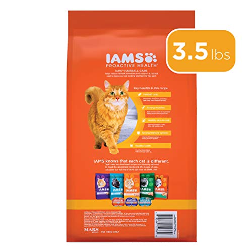 IAMS PROACTIVE HEALTH Adult Hairball Care Dry Cat Food with Chicken and Salmon Cat Kibble, 3.5 lb. Bag