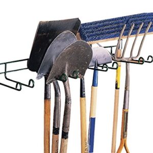 Heavy Duty Four Place Tool Hanger, Garage Wall Mount, Shovels, Rakes, Brooms, Lawn Equipment, and More