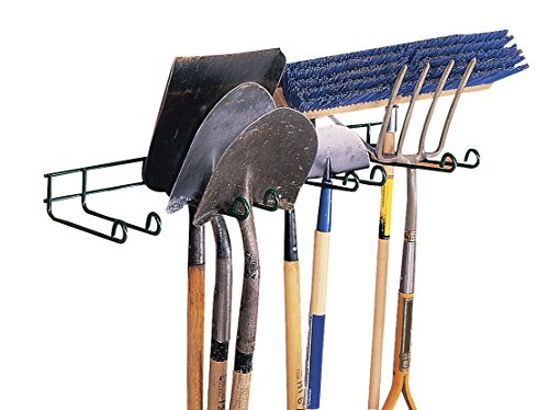 Heavy Duty Four Place Tool Hanger, Garage Wall Mount, Shovels, Rakes, Brooms, Lawn Equipment, and More