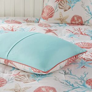 Madison Park 100% Cotton Comforter Set - Coastal Coral, Starfish Design All Season Down Alternative Cozy Bedding with Matching Shams, Decorative Pillow, King(104"x92"), Teal 7 Piece