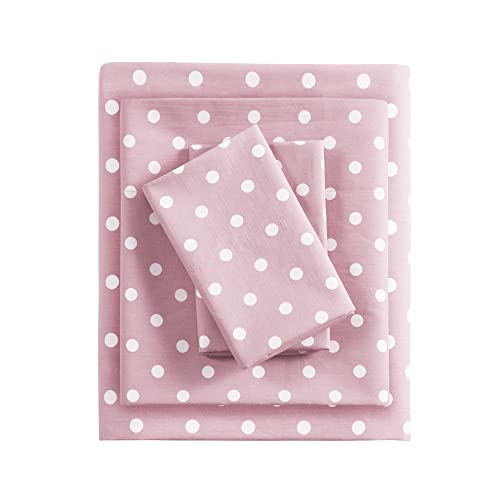 Mi Zone 100% Cotton Percale Ultra Soft Sheet Set, Twin, Pink Polka Dot