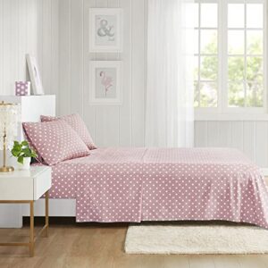 Mi Zone 100% Cotton Percale Ultra Soft Sheet Set, Twin, Pink Polka Dot