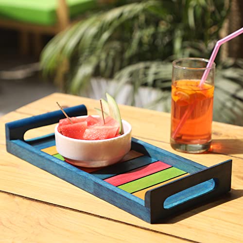 HASHCART® Small Wooden Coffee ServingTray, 13 x 6 in Wood Colorful Serving Tray for Tea, Snacks, Coffee