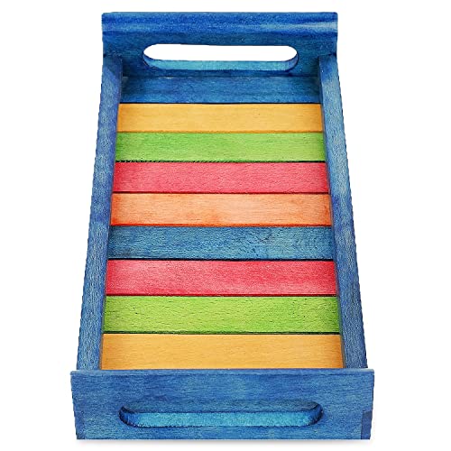 HASHCART® Small Wooden Coffee ServingTray, 13 x 6 in Wood Colorful Serving Tray for Tea, Snacks, Coffee