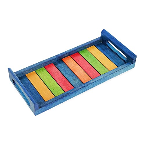 HASHCART® Small Wooden Coffee ServingTray, 13 x 6 in Wood Colorful Serving Tray for Tea, Snacks, Coffee