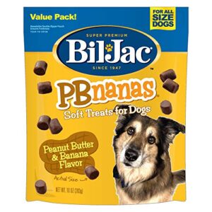 bil-jac pbnanas soft treats for dogs - puppy training treat rewards, 10oz resealable double zipper pouch, peanut butter & banana flavor chicken liver dog treats (2-pack)