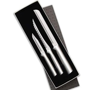 rada cutlery sensational serrations 3-piece kitchen knife set stainless steel blade and aluminum, silver handle