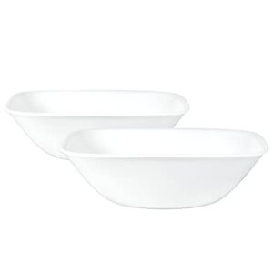 corelle vitrelle 1-qt serving bowl, large serving bowl, triple layer glass, crack and chip resistant, square serving trays, (pack of 2) white