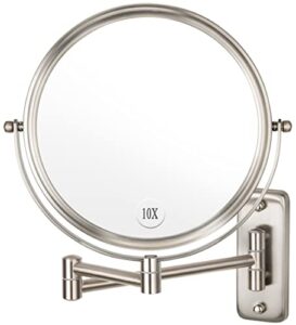 alhakin wall mounted makeup mirror - 10x magnification 8'' two-sided swivel extendable bathroom mirror nickel finish