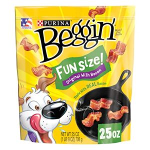 purina beggin' with real meat dog treats, fun size original with bacon flavor - 25 oz. pouch