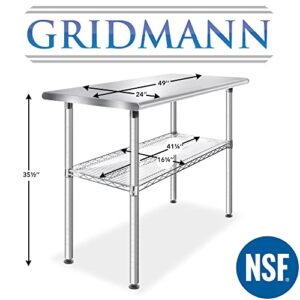 GRIDMANN Stainless Steel Commercial Work Table with Wire Shelf, NSF-Certified, 49 x 24 Inch