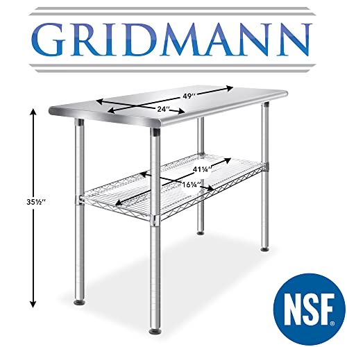 GRIDMANN Stainless Steel Commercial Work Table with Wire Shelf, NSF-Certified, 49 x 24 Inch