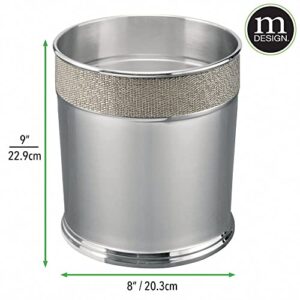 mDesign Decorative Round Small Trash Can Wastebasket, Garbage Container Bin for Bathrooms, Powder Rooms, Kitchens, Home Offices - Polished Stainless Steel with Woven Metallic Textured Accent