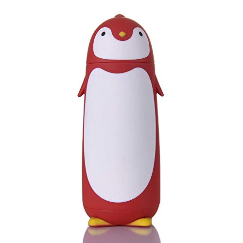 ChezMax Penguin Cartoon Water Bottle for Kids Water Glass 10.0oz Red